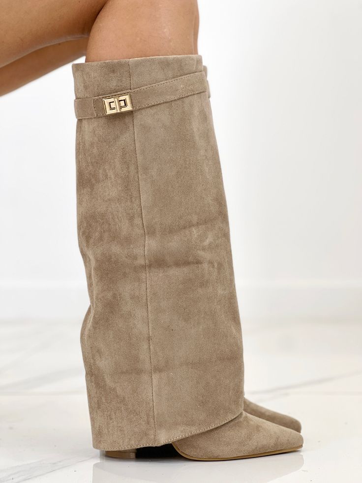 ARABELLA™ - Khaki Suede Boots – Elaine's Boutique